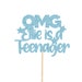 Personalised OMG Teenager Baby Blue Cake Topper Glitter Card Double ...