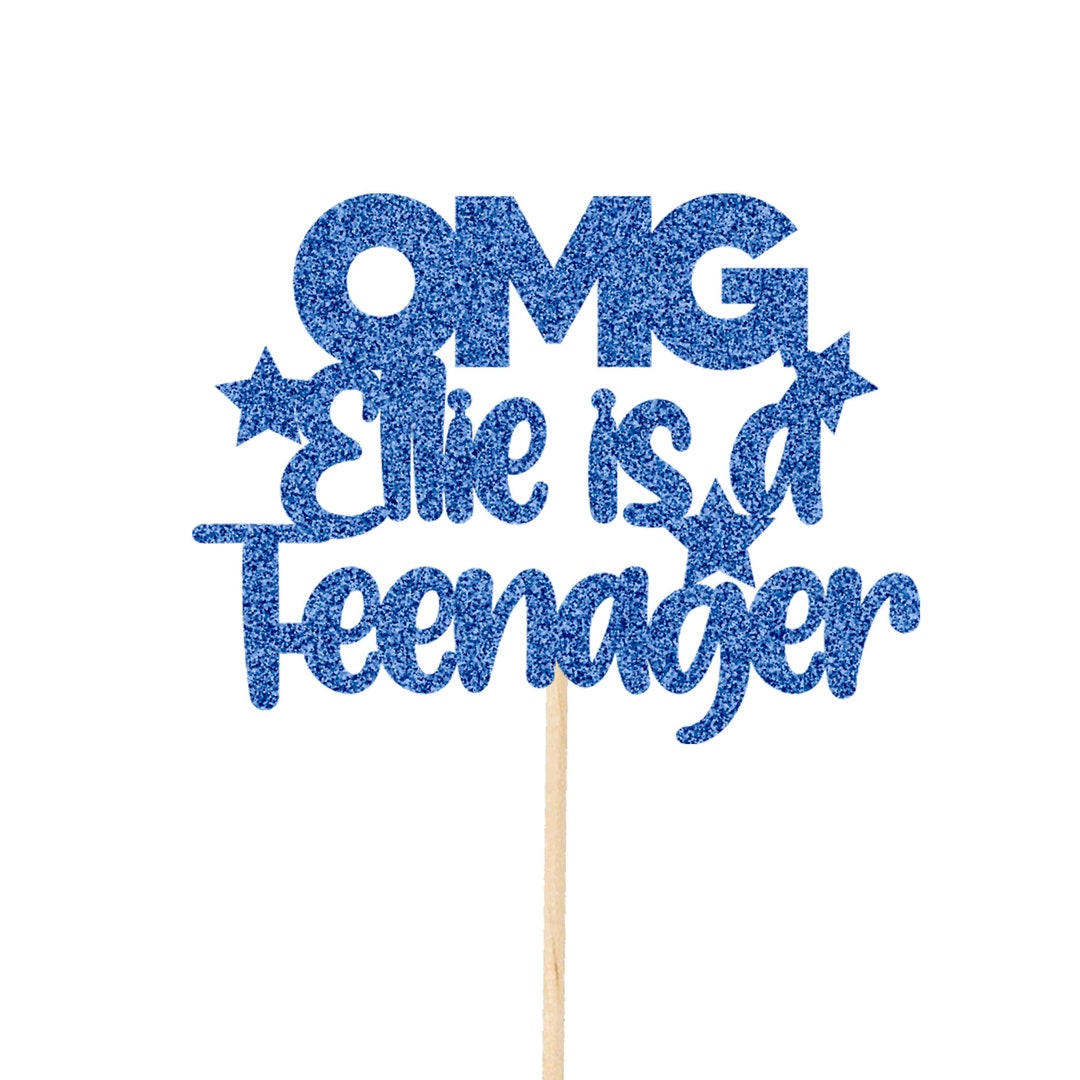 Personalised OMG Teenager Royal Blue Cake Topper Glitter Card Double ...