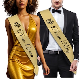 Prom King & Prom Queen Sashes Set - Pageant Sash Gold - High School ...