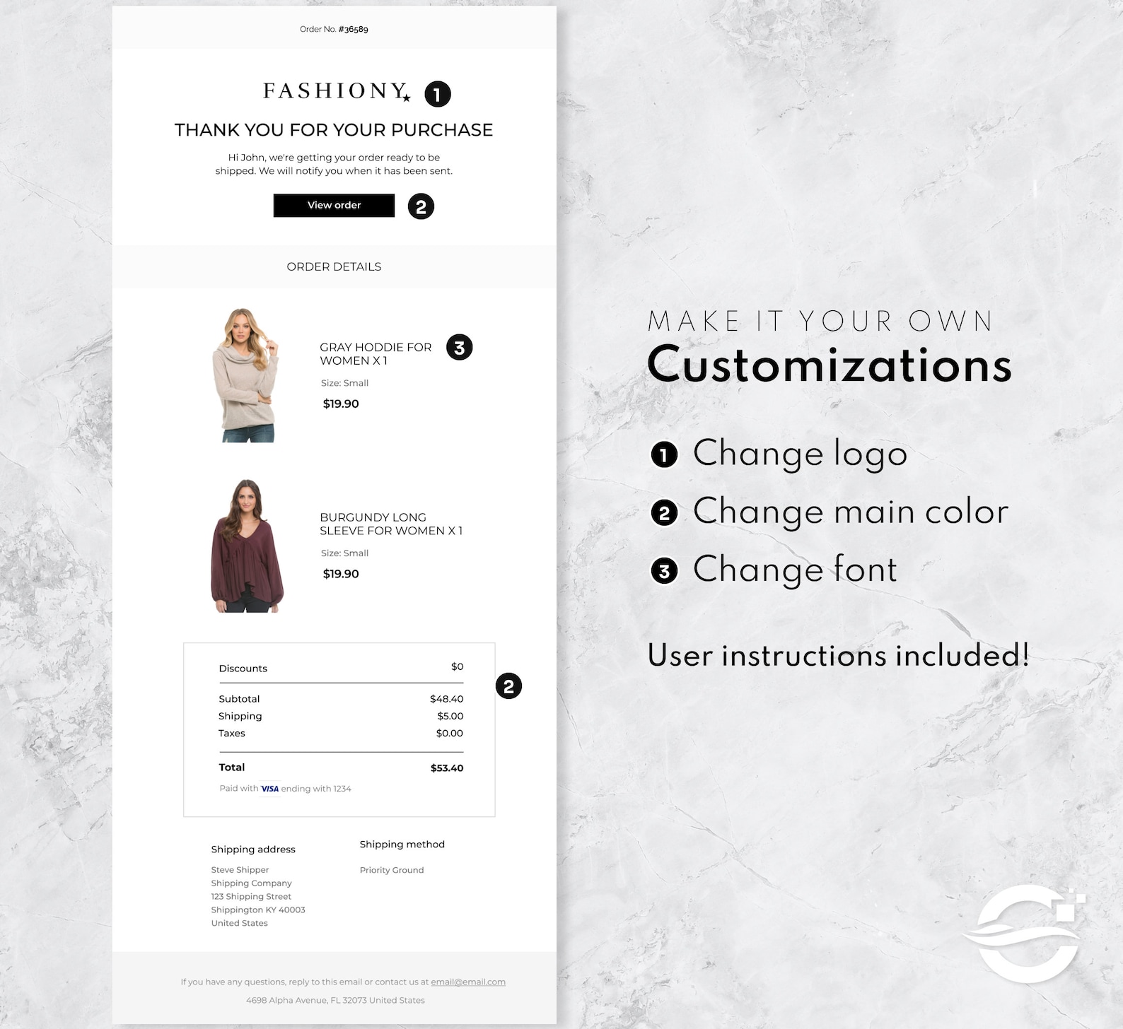 Shopify Order Confirmation Template, Shopify Fashion Email Template ...