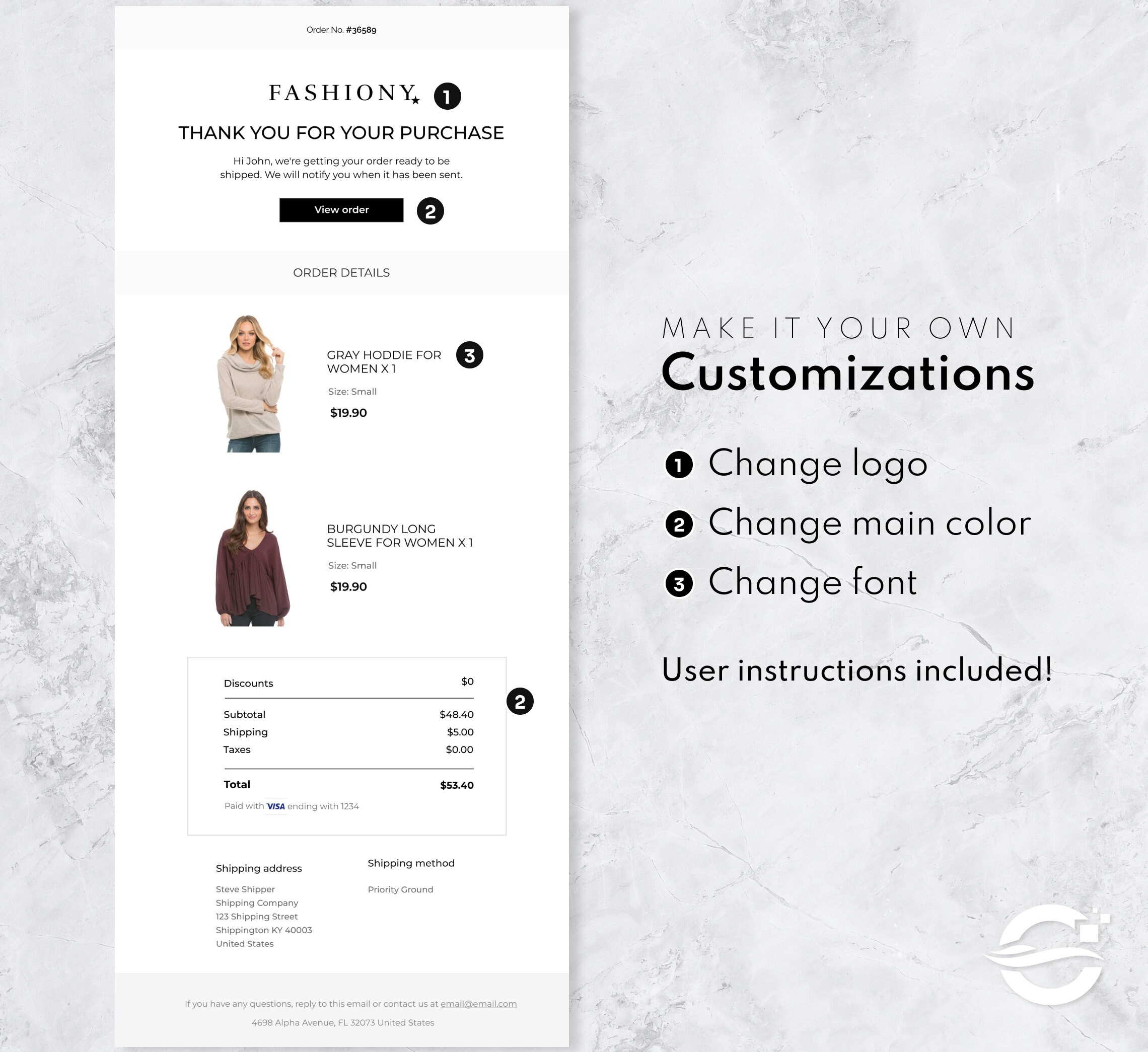 Shopify Order Confirmation Template, Shopify Fashion Email Template ...