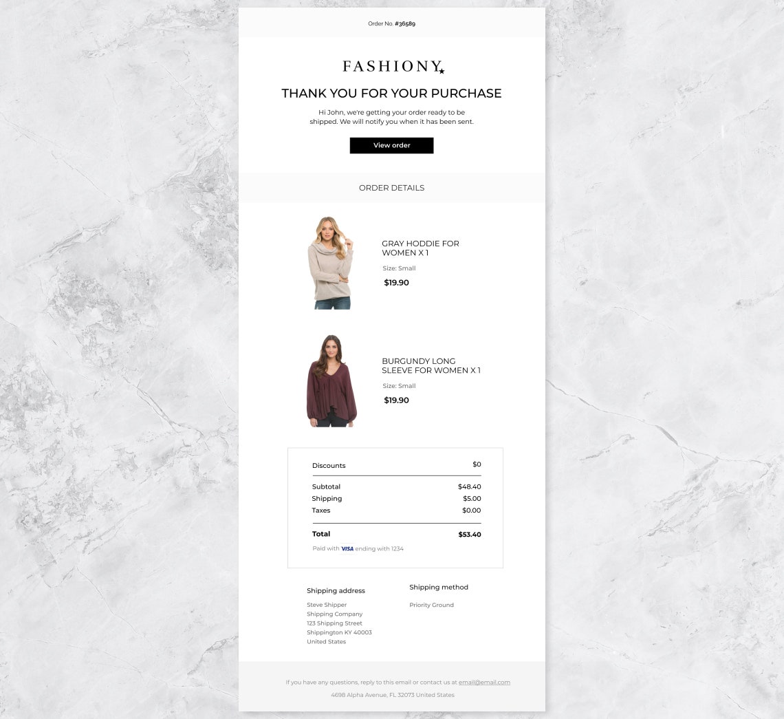 Shopify Order Confirmation Template, Shopify Fashion Email Template ...