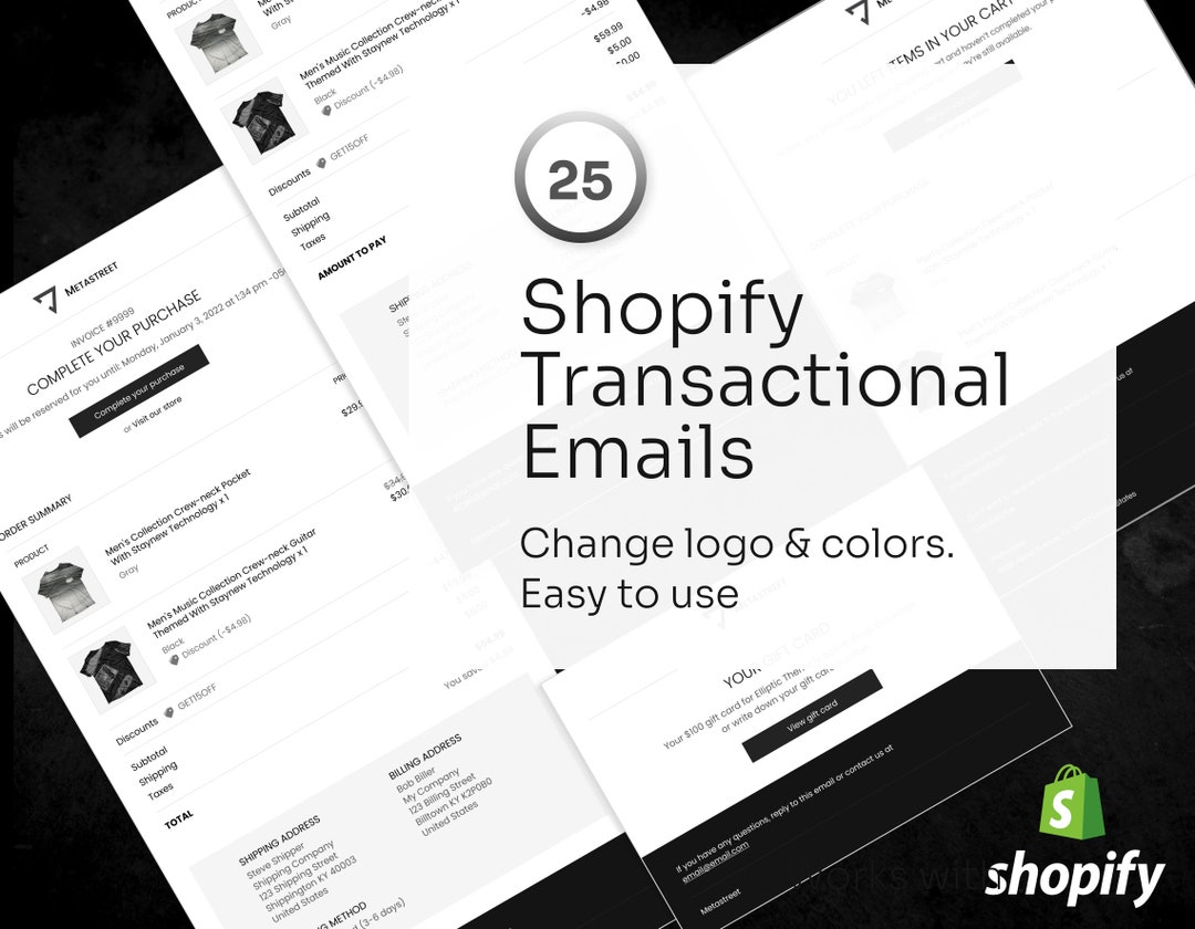 25 Shopify Email Notifications Pack, Email Templates Shopify, Email ...