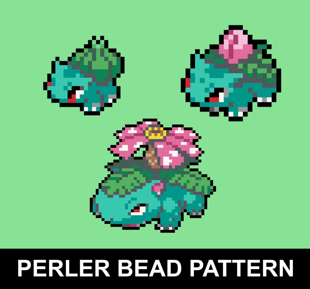 Bulbasaur, Ivysaur, and Venusaur Perler Bead Pattern Pack - Etsy