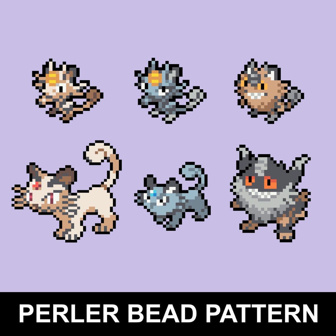 Meowth, Persian, and Perrserker Perler Bead Pattern Pack - Etsy