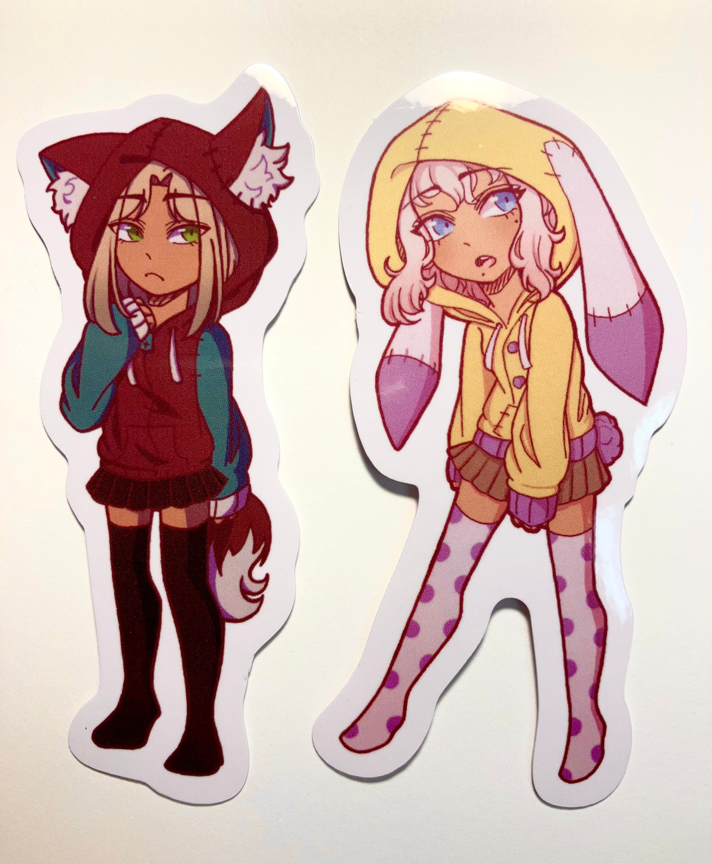 3 Wolf and Bunny Girl Sticker Set - Etsy