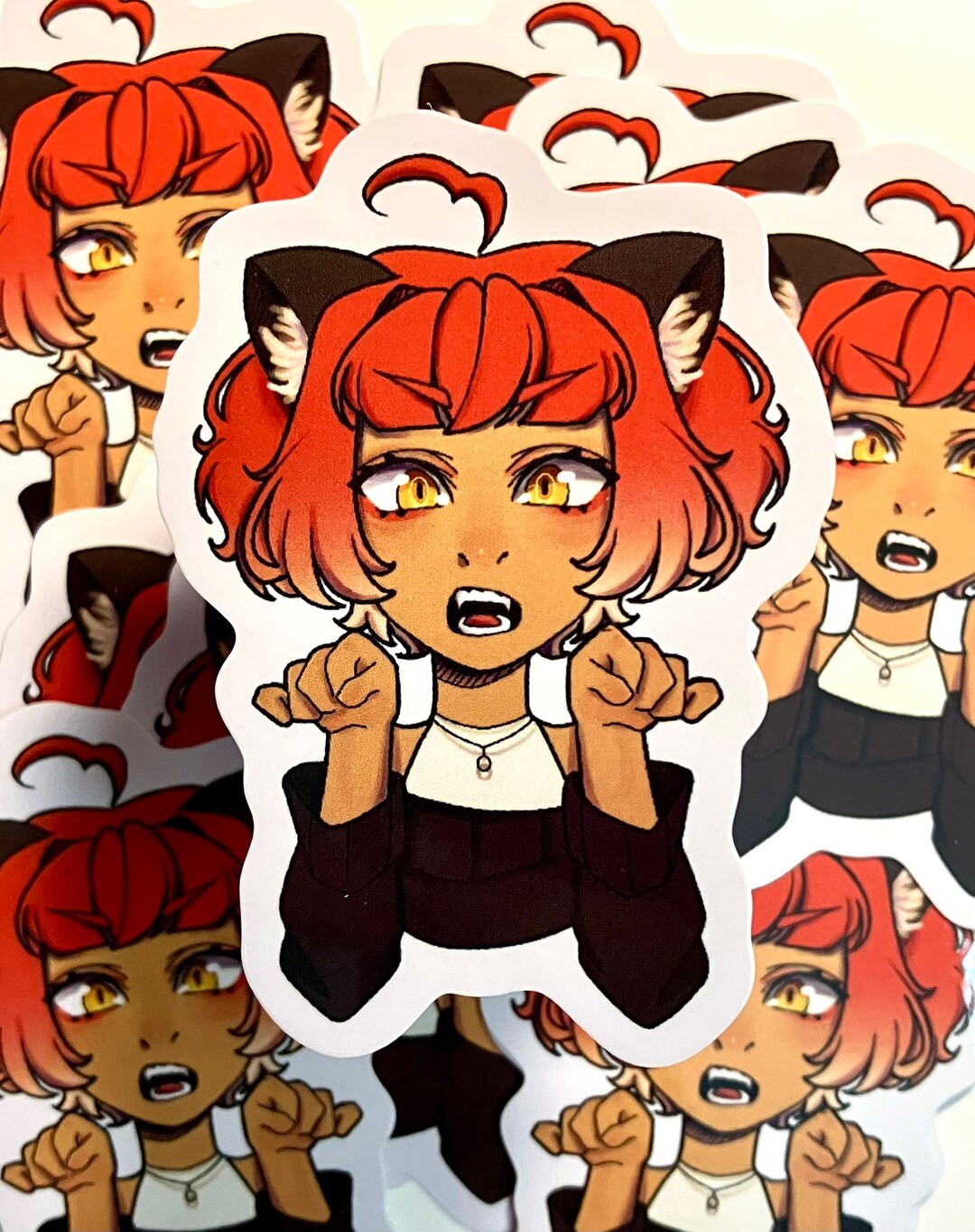 Cute Red Cat Girl Sticker - Etsy