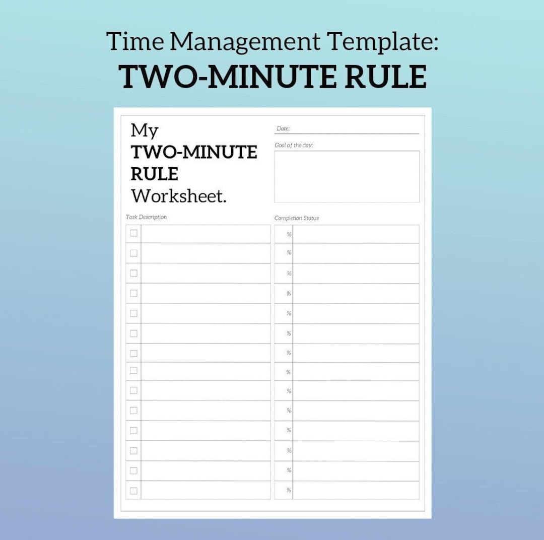 Two Minute Rule Worksheet | Time Management | Time Organization ...