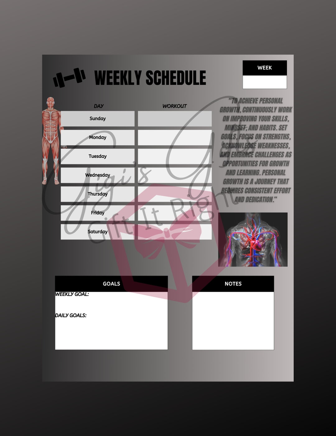 Men's Weekly Gym Workout Schedule/planner Template | Gym Workout ...