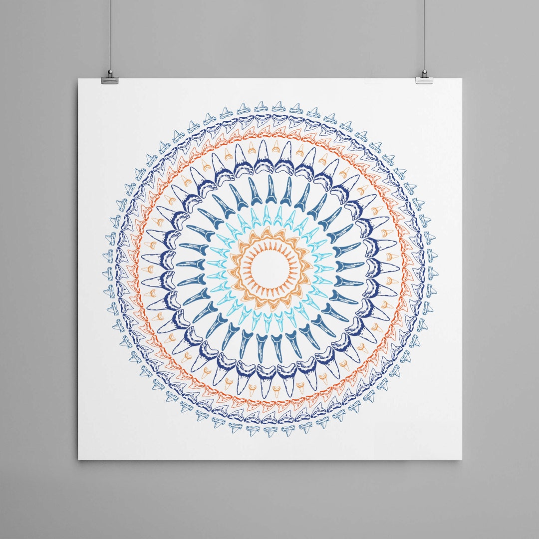 Shark Teeth Circle Mandala Art Print Mandala Wall Art Shark Teeth ...