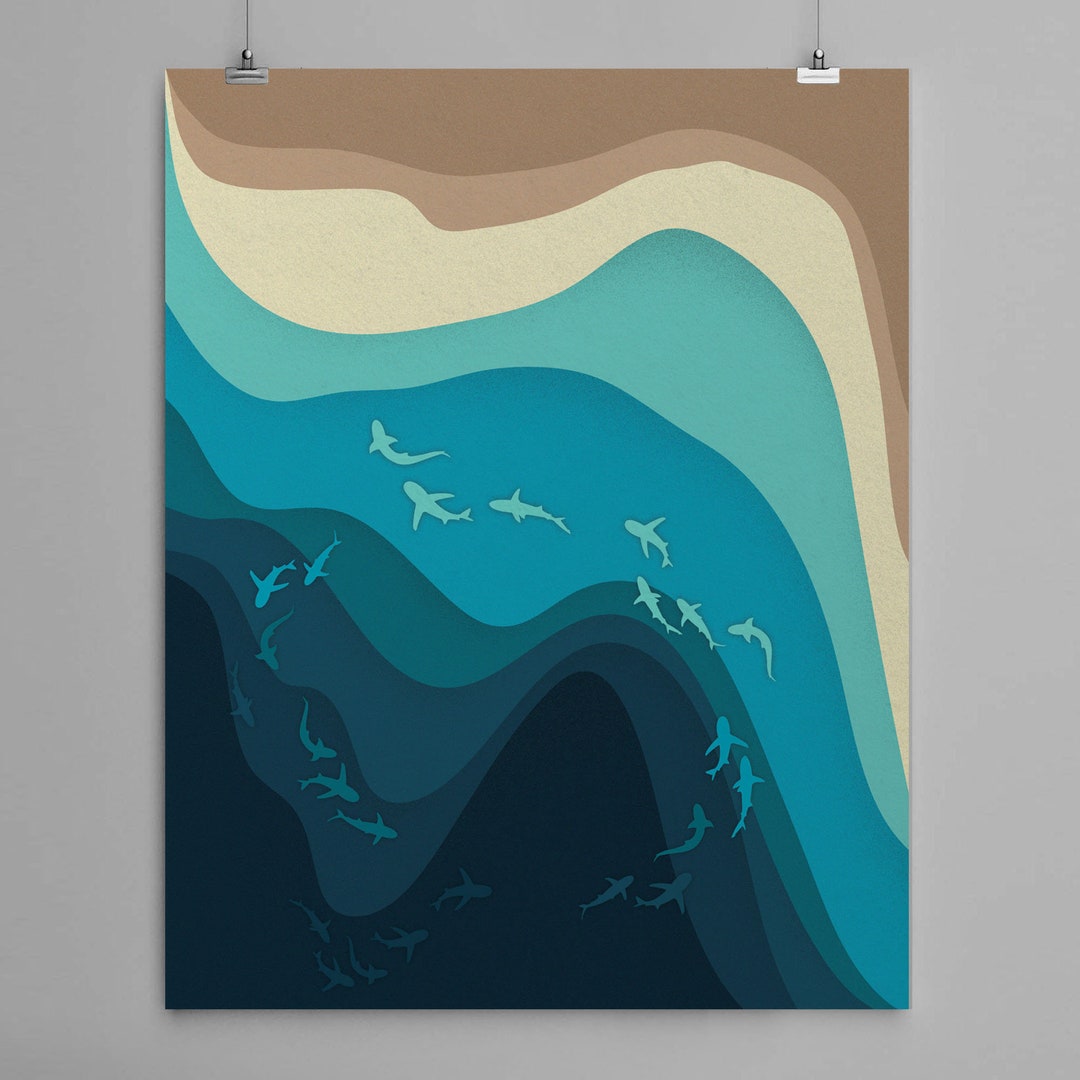 Swimming Sharks Art Print Shark Wall Art Colorful Ocean Wall Art for ...