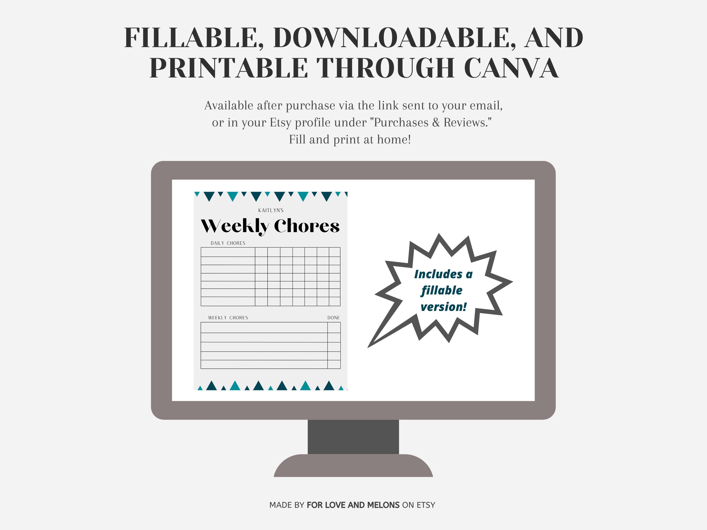 Weekly Daily Chore Chart for Kids | Responsibility Chart | Homeschool ...