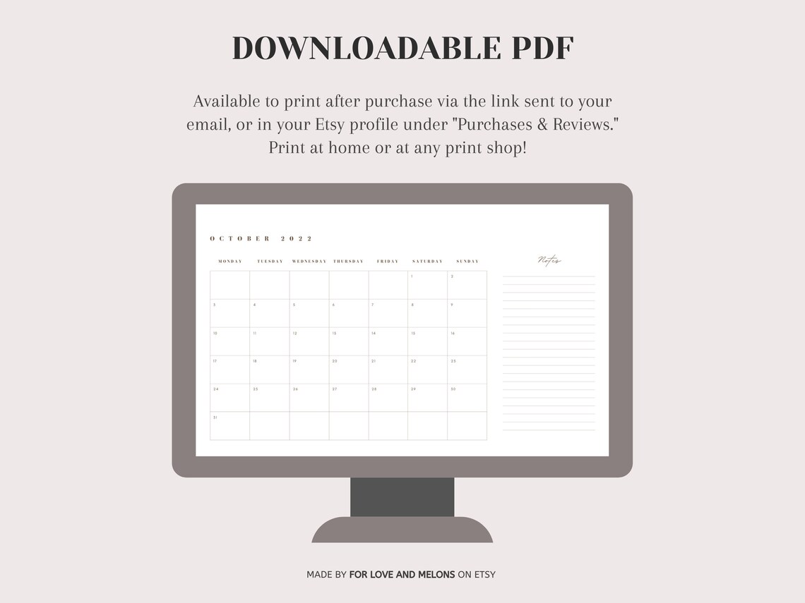 2022 Monthly Calendar With Notes | Printable Calendar | Template| Year ...