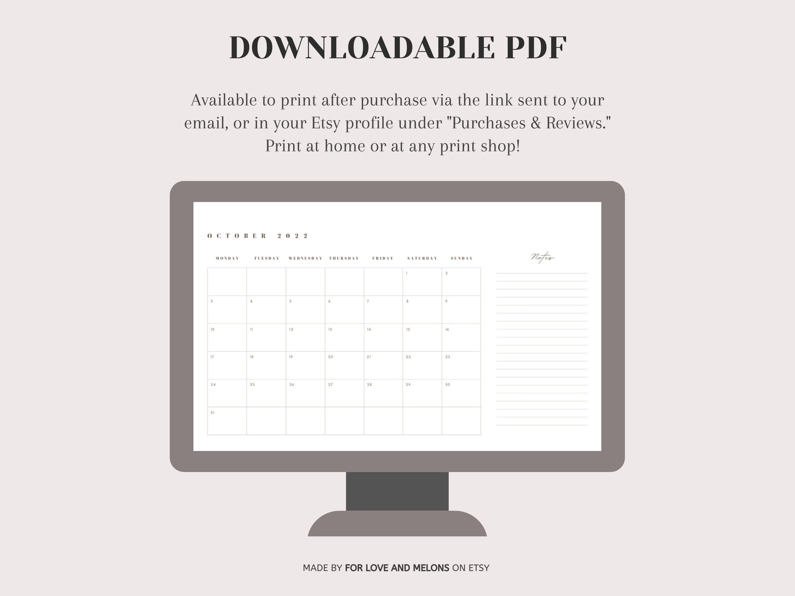 2022 Monthly Calendar With Notes | Printable Calendar | Template| Year ...