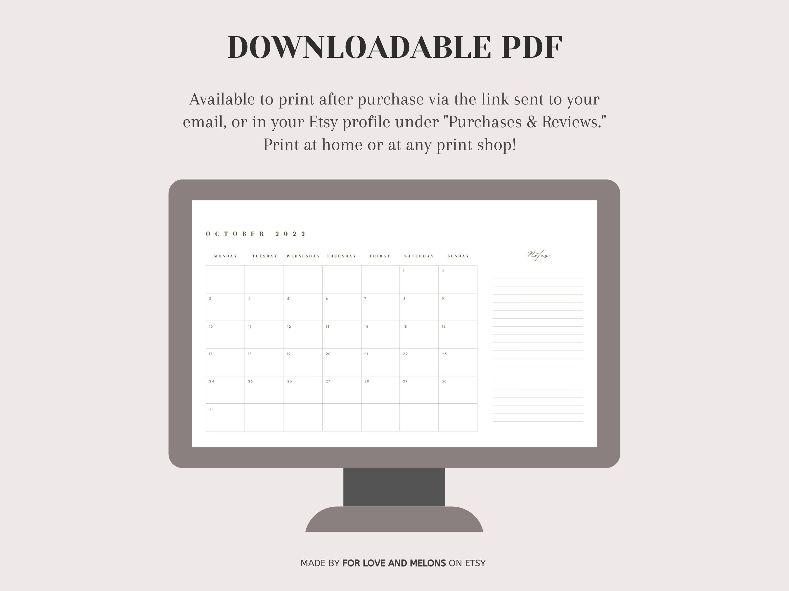 2022 Monthly Calendar With Notes | Printable Calendar | Template| Year ...