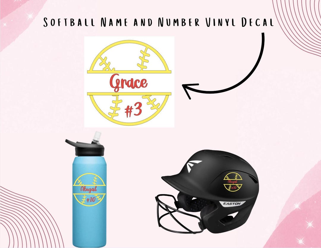 Softball Name and Number Vinyl Decal Softball Decal Custom Softball ...