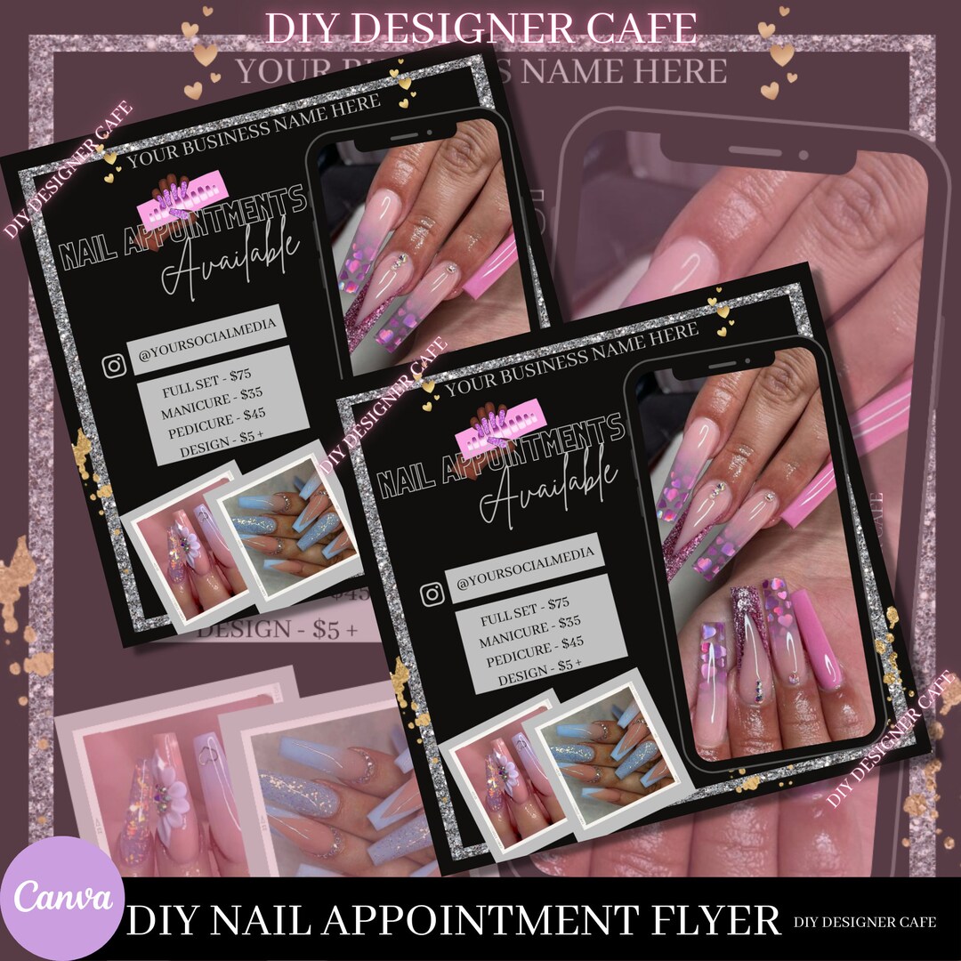 NAILS APPOINTMENT FLYER, Canva Template, Nail Social Media Flyer, Nail ...