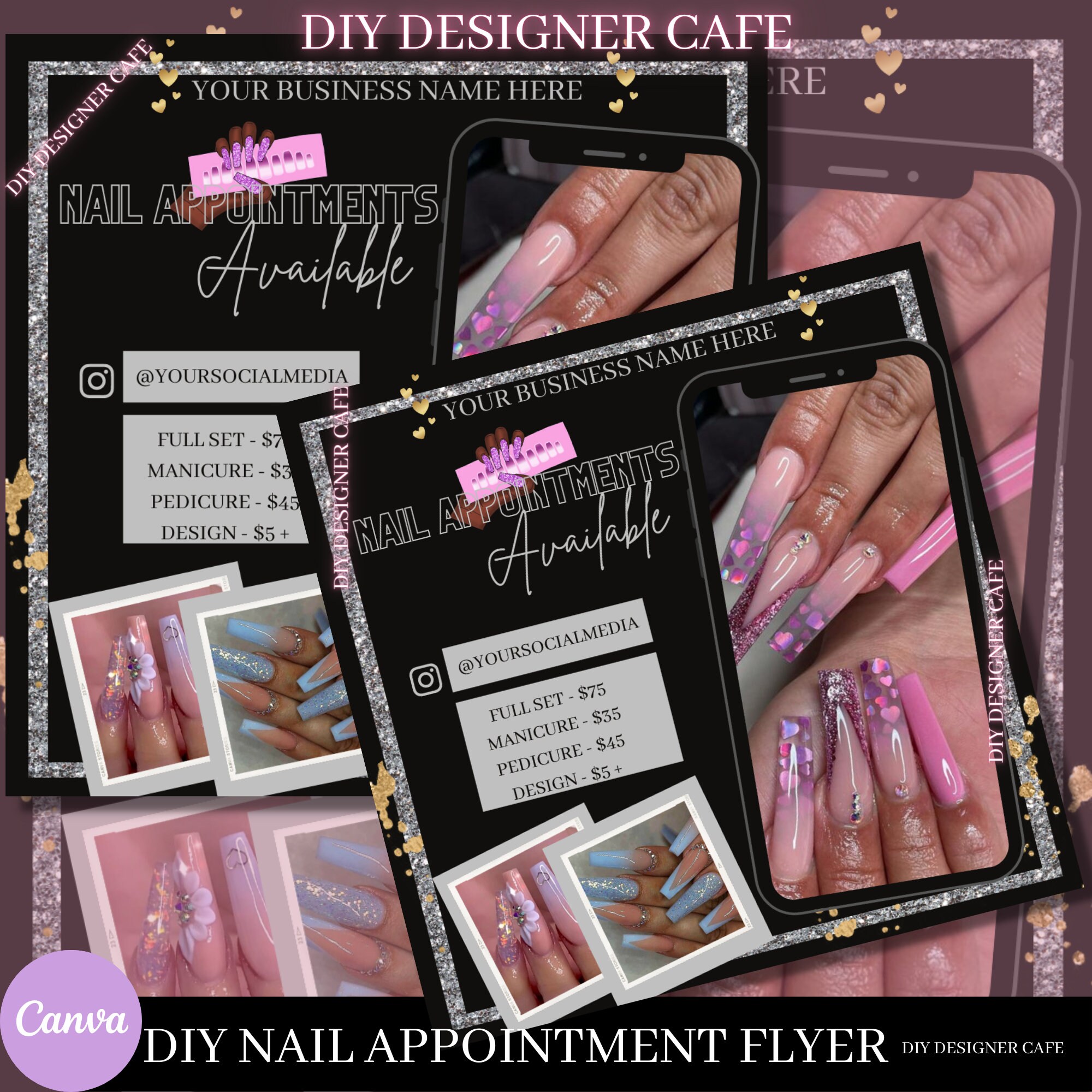 NAILS APPOINTMENT FLYER, Canva Template, Nail Social Media Flyer, Nail ...