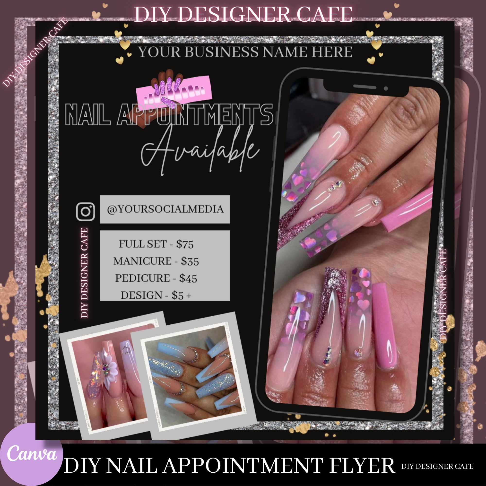 NAILS APPOINTMENT FLYER, Canva Template, Nail Social Media Flyer, Nail ...
