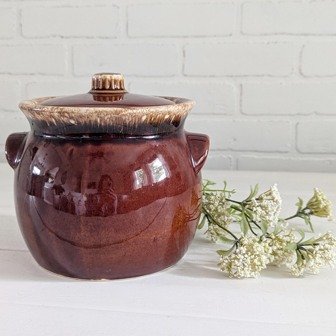 Vintage Hull Brown Drip Pottery Bean Pot W/ Lid - Etsy