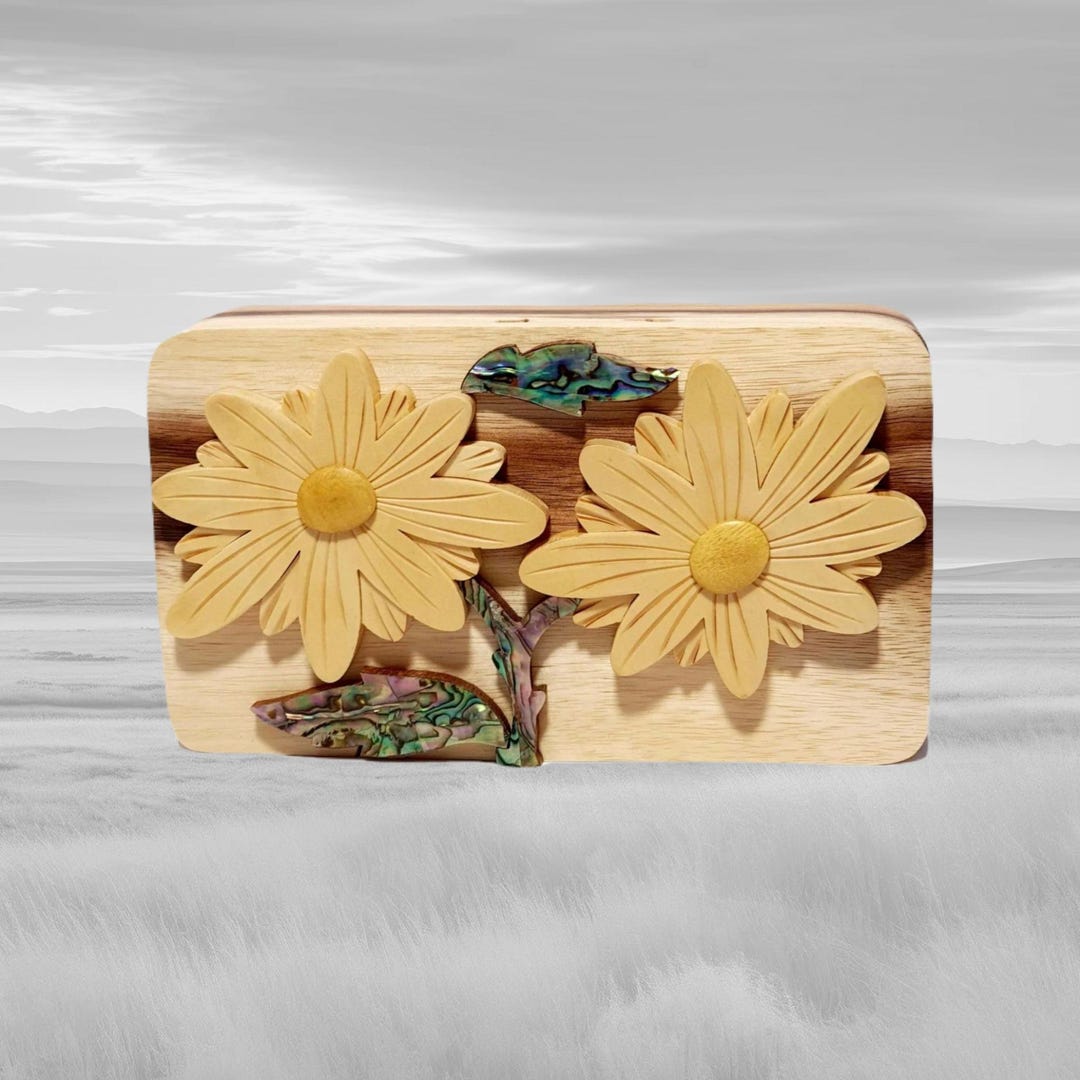Daisies With Mother of Pearl Inlay Hand-carved Wooden Keepsake Gift Box ...