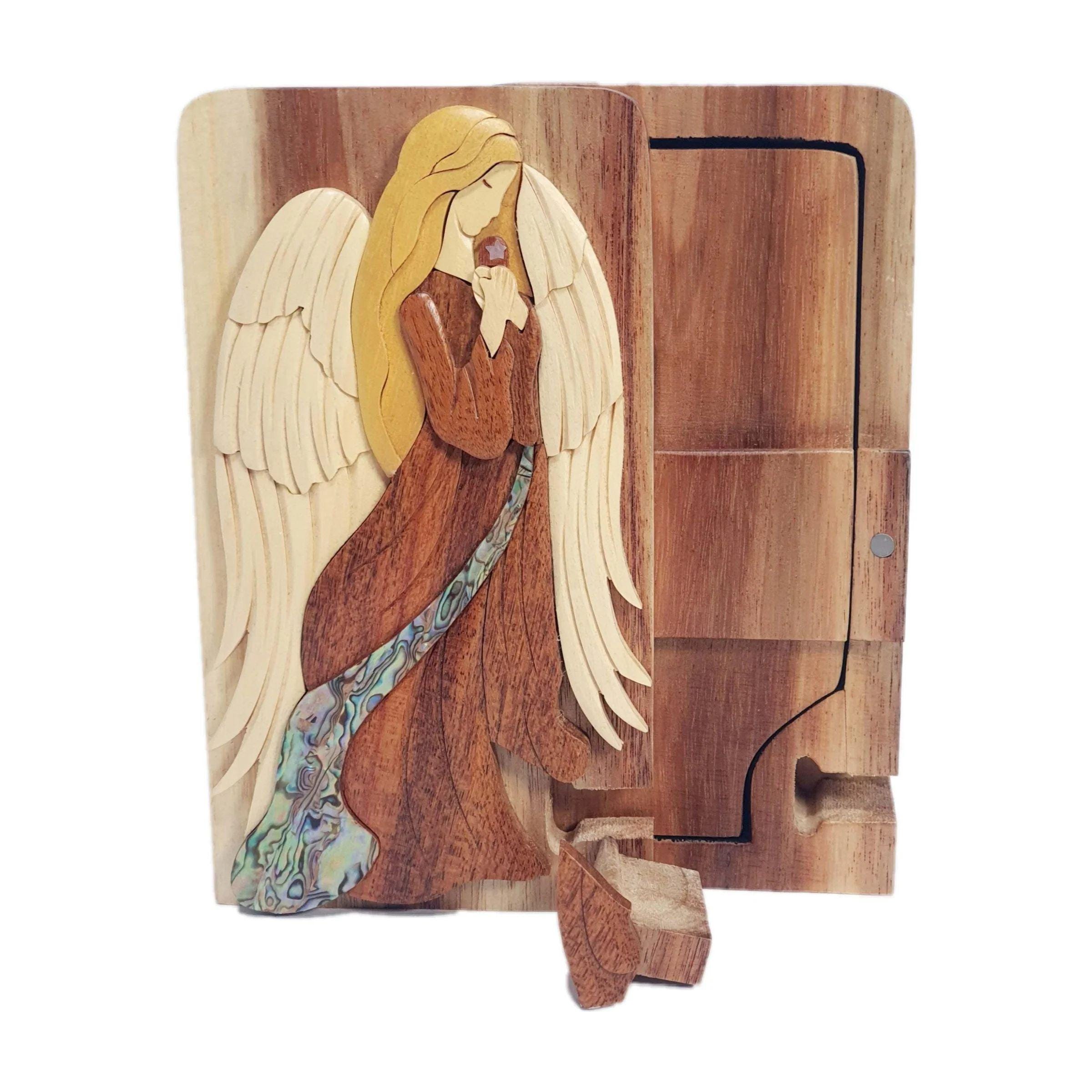Perfect Angel With Mother of Pearl Inlay Hand-carved Wooden Keepsake ...