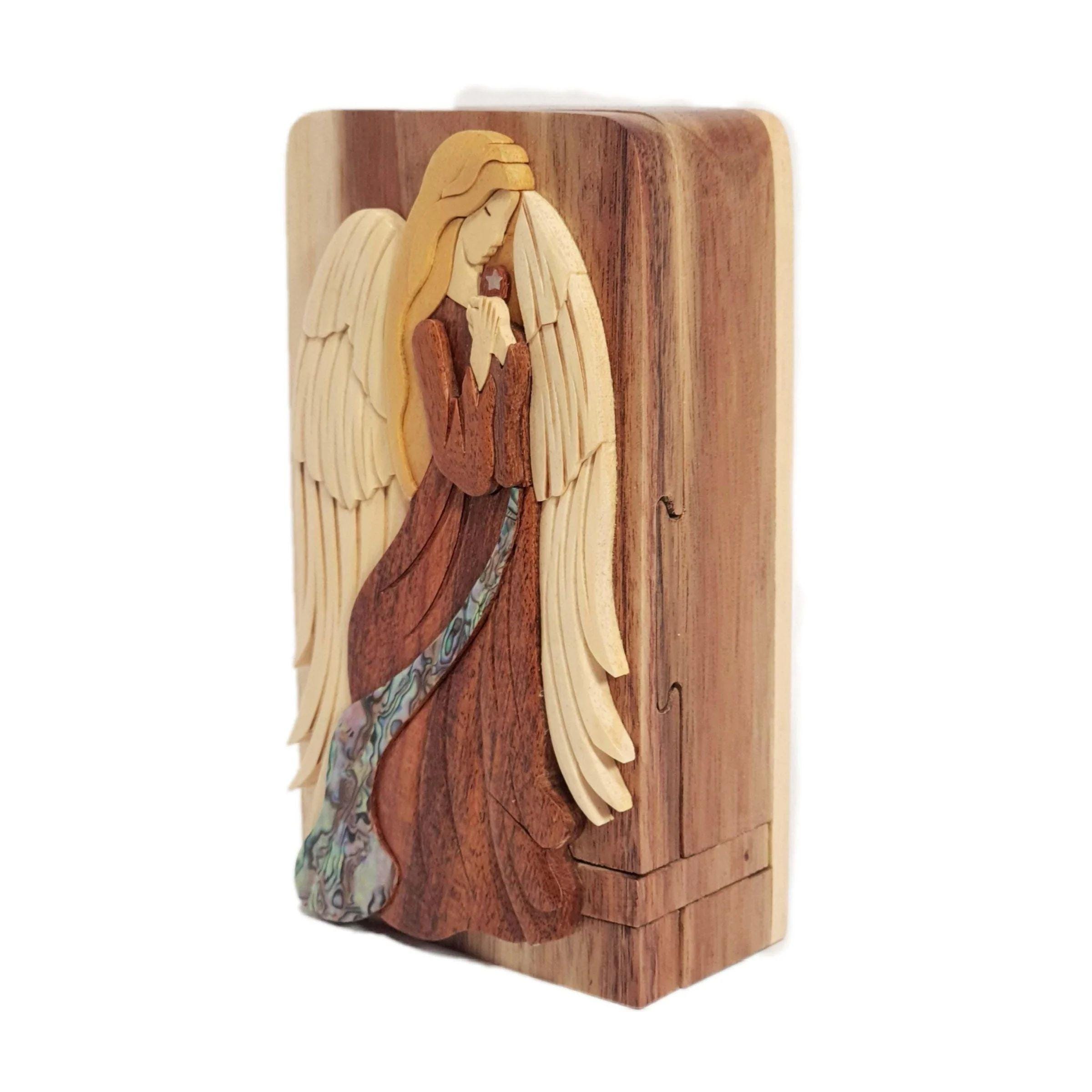 Perfect Angel With Mother of Pearl Inlay Hand-carved Wooden Keepsake ...