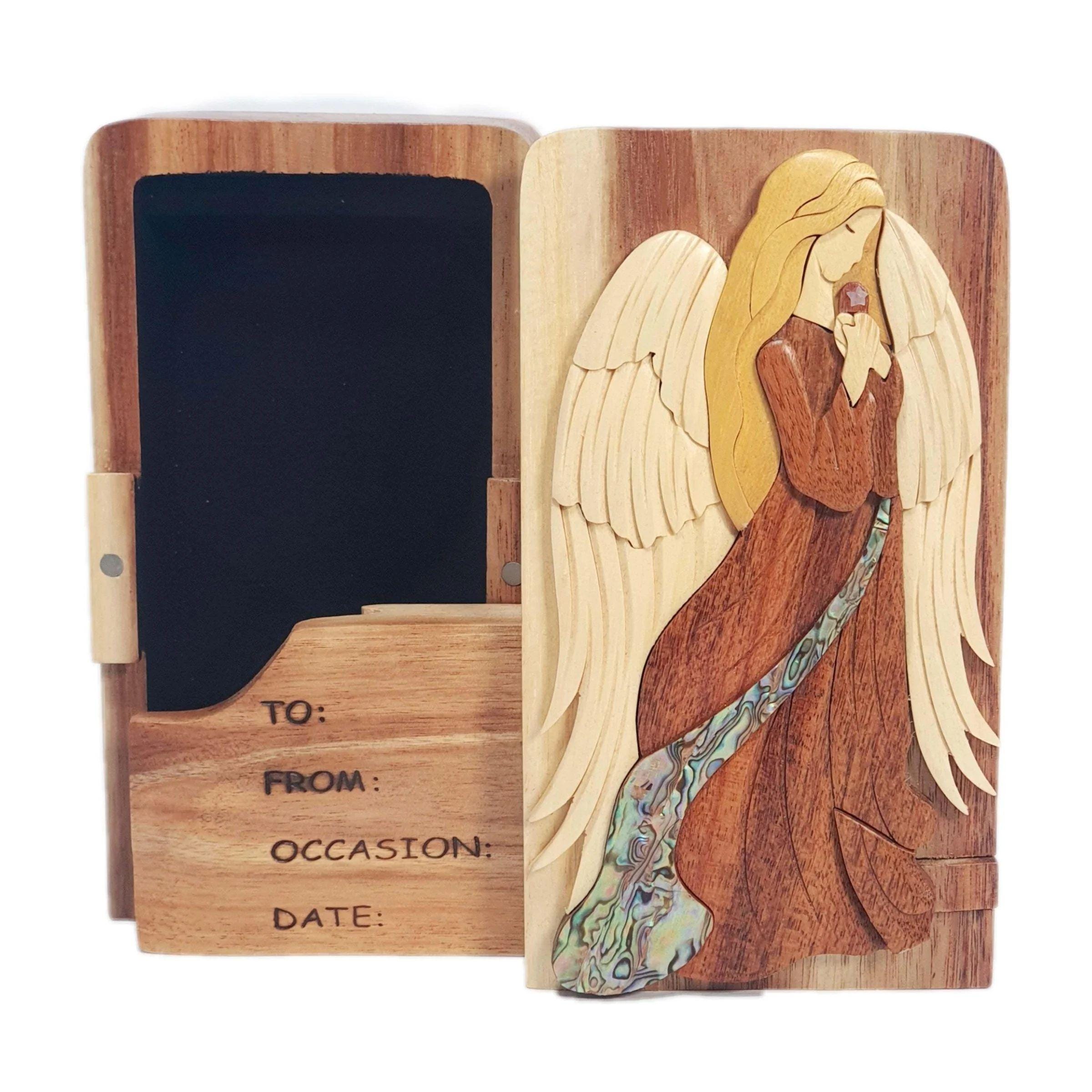 Perfect Angel With Mother of Pearl Inlay Hand-carved Wooden Keepsake ...