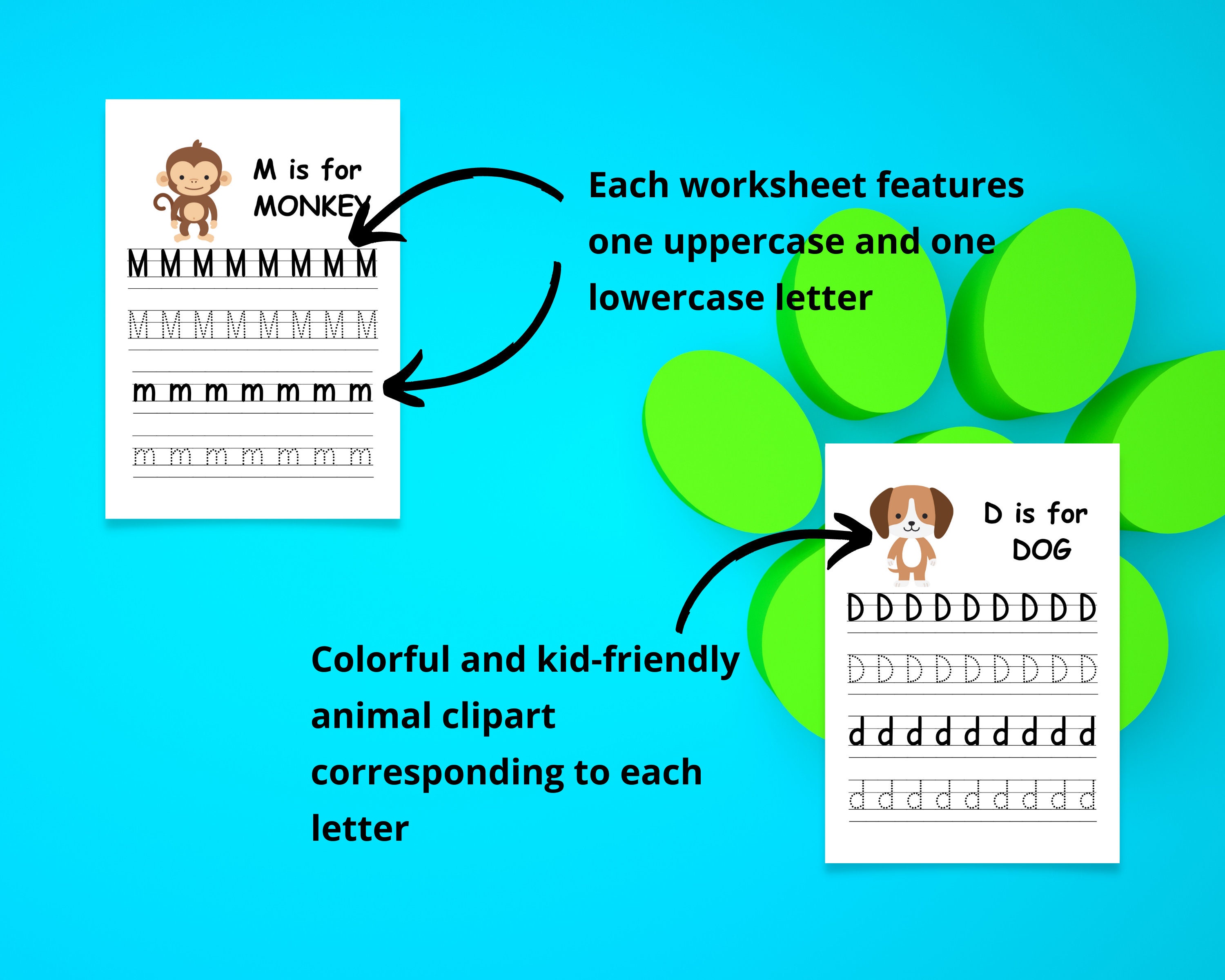 26 ABC Animal Themed Alphabet Tracing Worksheets | Instant Download ...