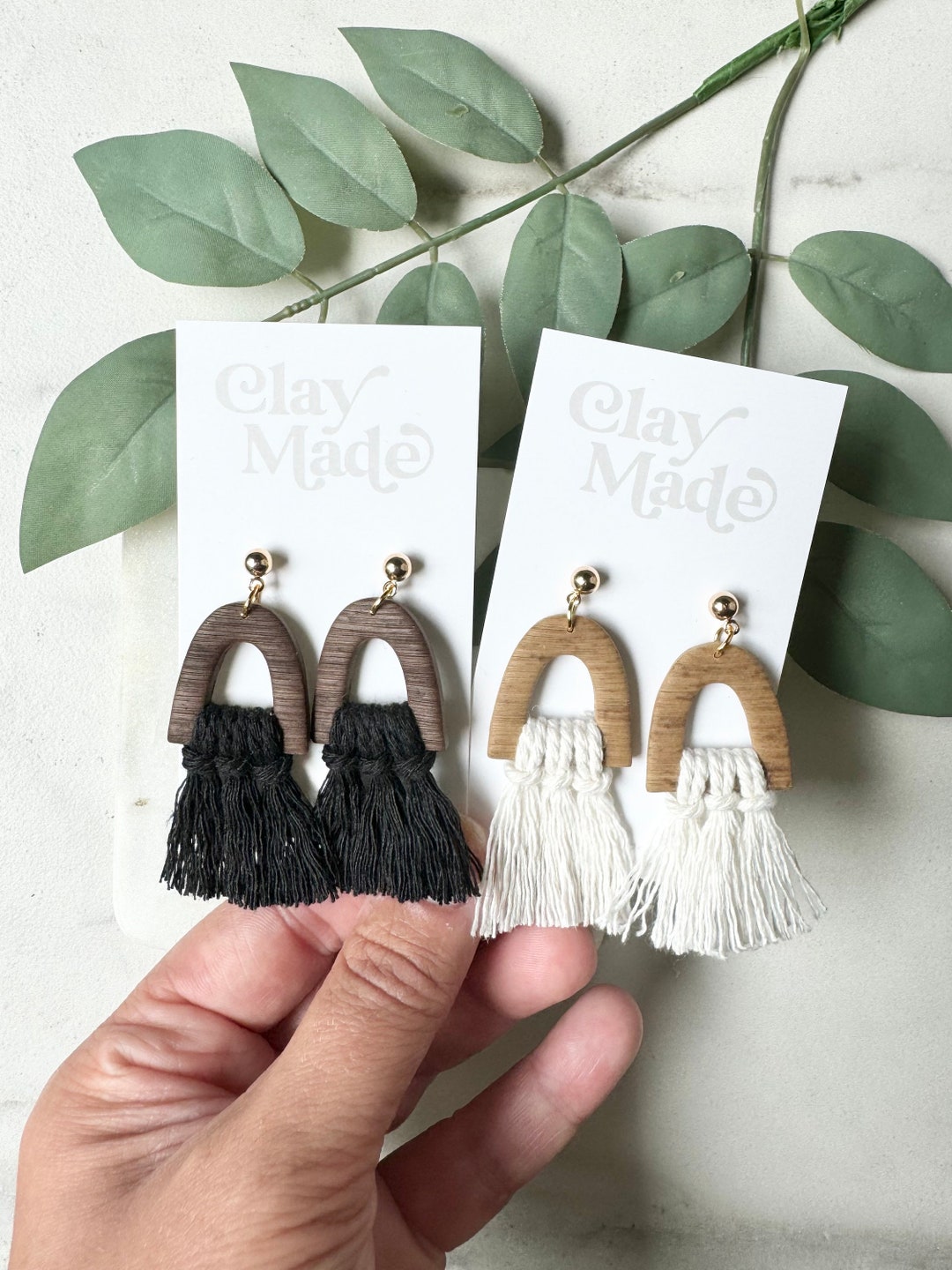 Wood Slab Macrame Polymer Clay Earrings - Etsy