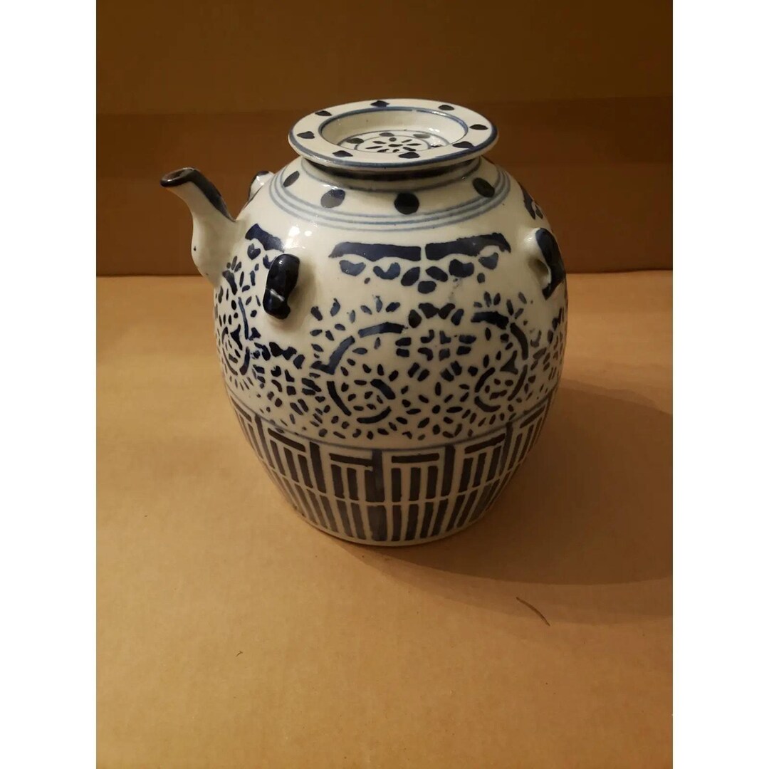 Vintage Blue and White Chinese Rice Wine Jug With Spout and Lid - Etsy