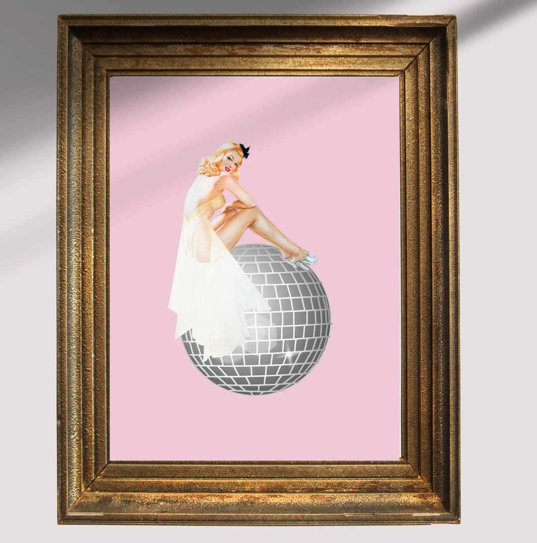 Retro Disco Pinup Girl Print, Trendy Pink Disco Wall Art, Retro Disco ...