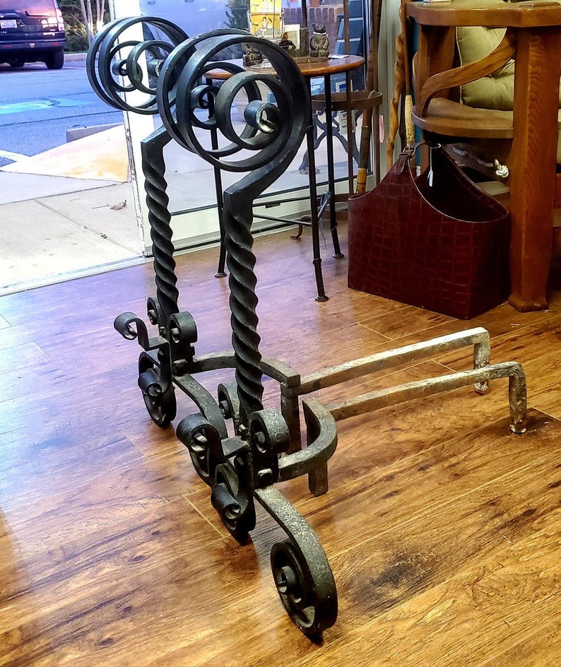 Antique Wrought Iron Andirons - Etsy