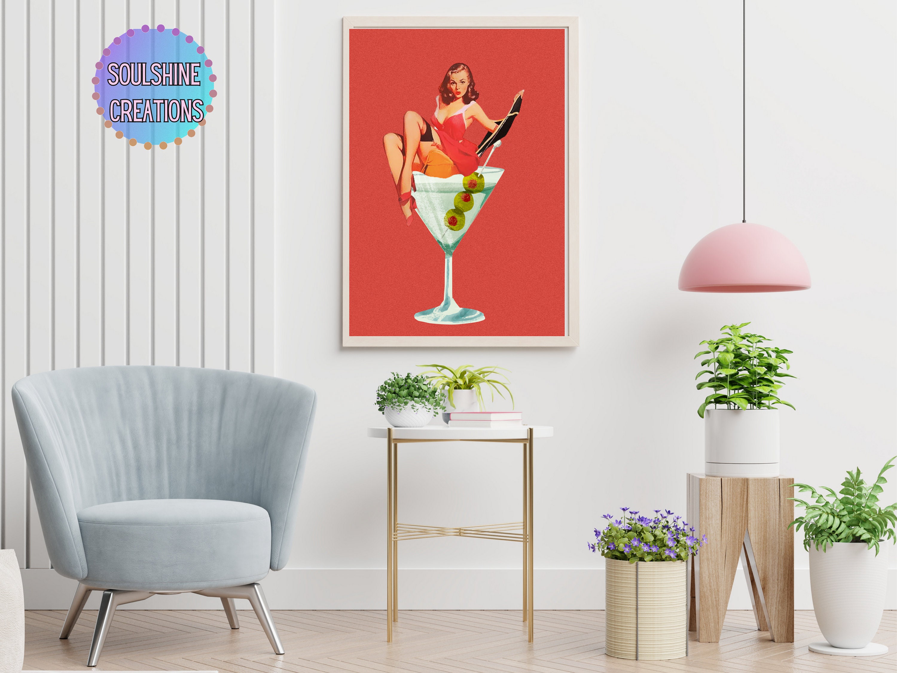 Retro Woman in Martini, Pin up Girl in Martini, Trendy Vintage Wall Art ...