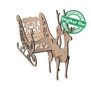 DXF, SVG Files for Laser Christmas Sleigh and Reindeer, Mantel Decor ...