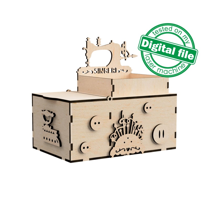 DXF, SVG Files for Laser Craft Box Sewing Machine, Vintage Sewing Box ...