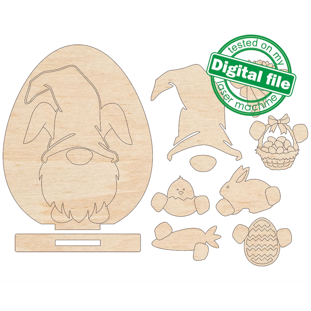 DXF, SVG Files for Laser Easter Egg With Rabbit Gnome Cutout, Shape ...