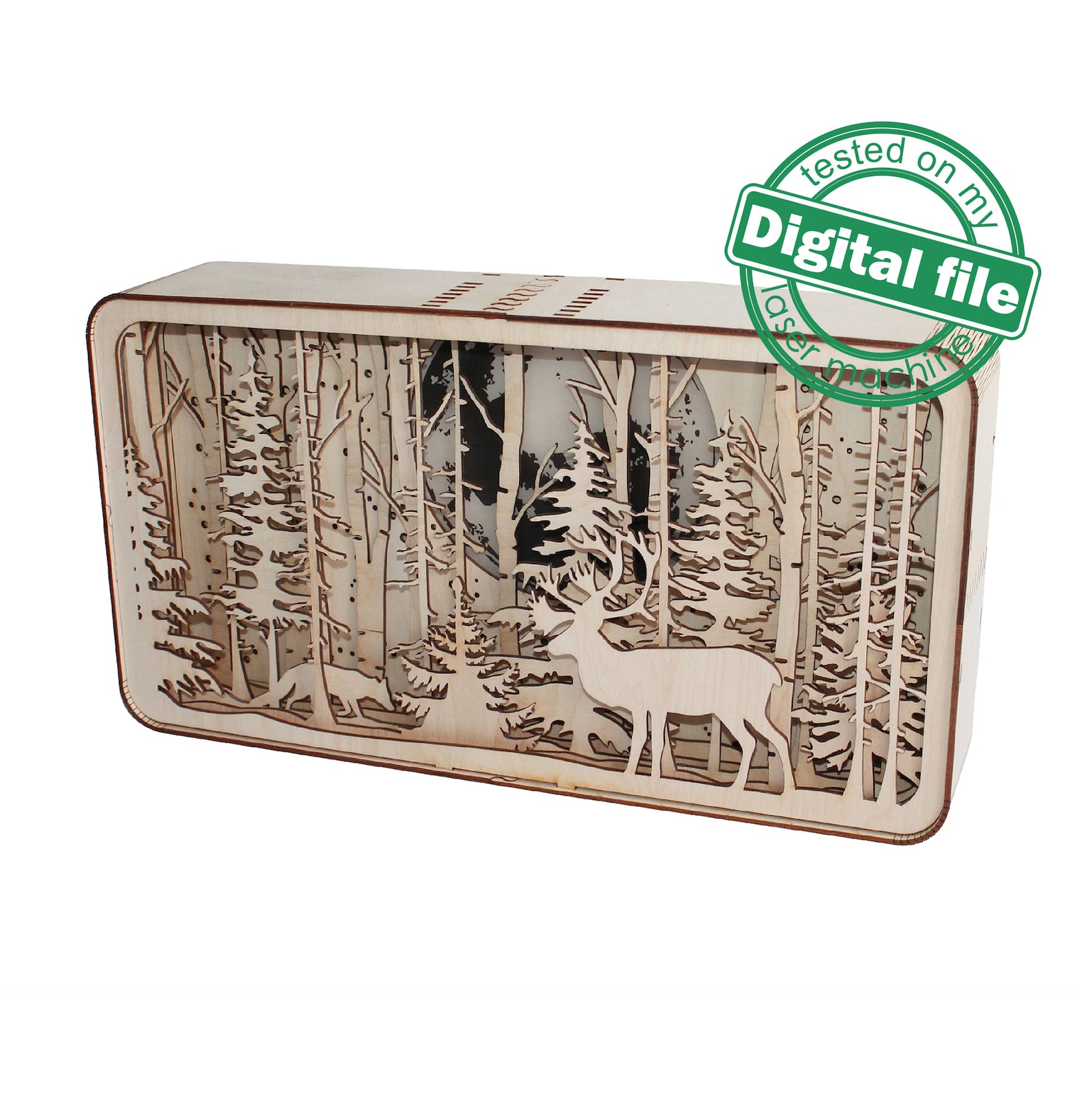 DXF, SVG Files for Laser Shadow Box Deer and Fox in the Forest ...