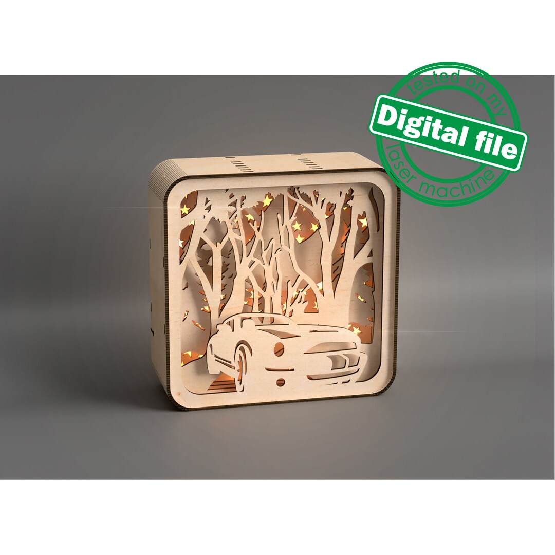 DXF, SVG Files for Laser Light Box Car in Winter Forest, Shadowbox ...