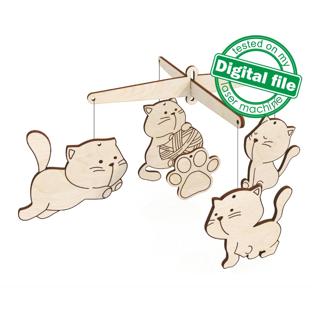 DXF, SVG Files for Laser Baby Mobile, Paint Your Own Kittens Nursery ...