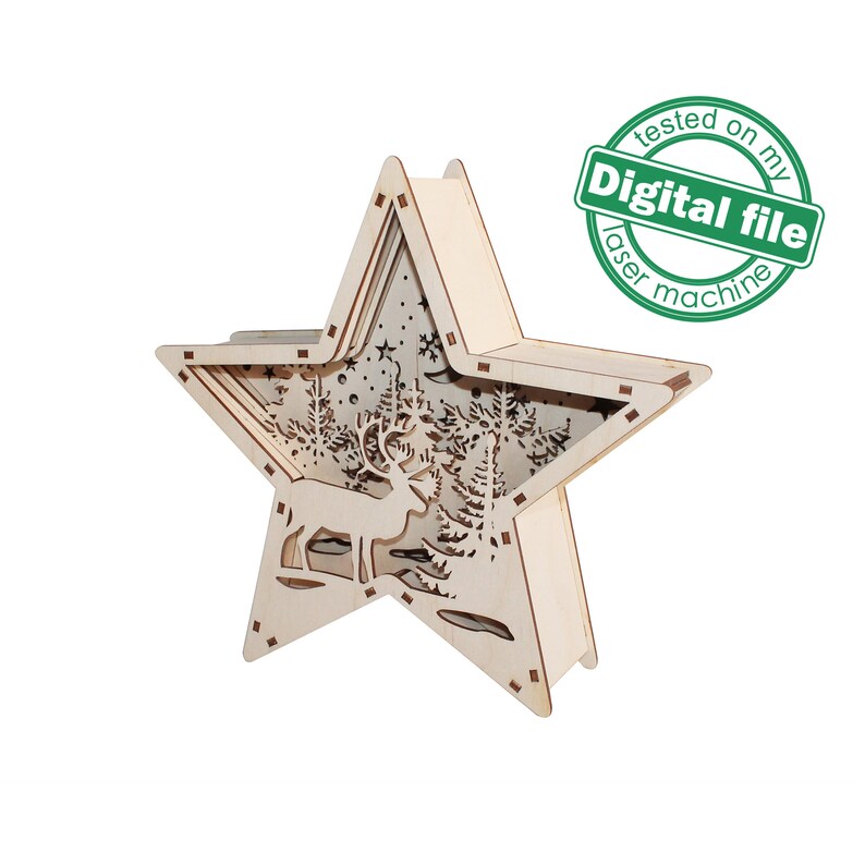 DXF, SVG Files for Laser Winter Wonderland Deer Star Shadow Box, Light ...