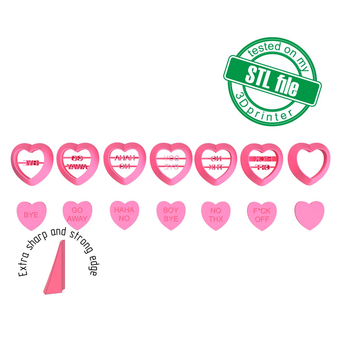 Anti-valentine Heart Stamps, Conversation #4, 7 Designs, Digital STL ...