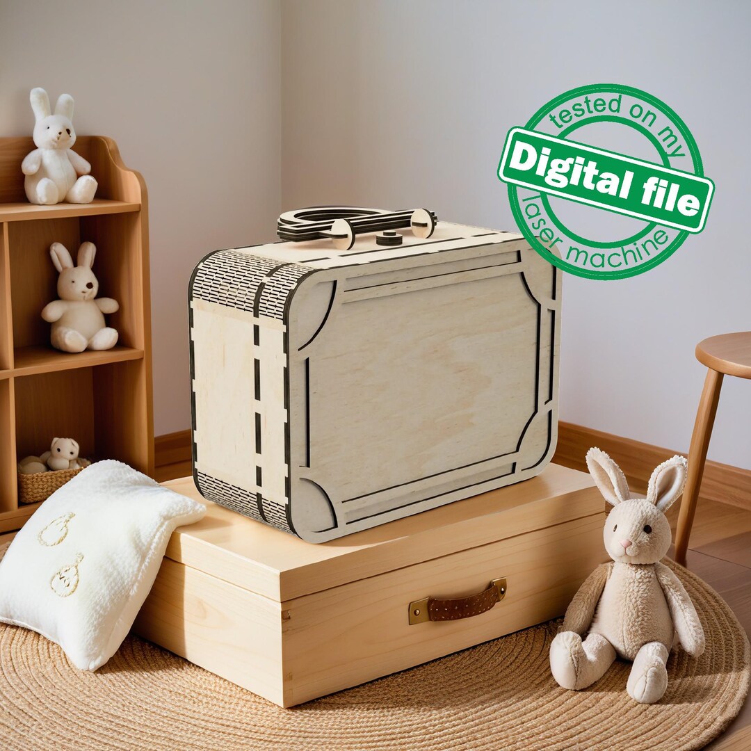 Laser Cut Wooden Suitcase Box Template: Rotating Lock Design (digital ...