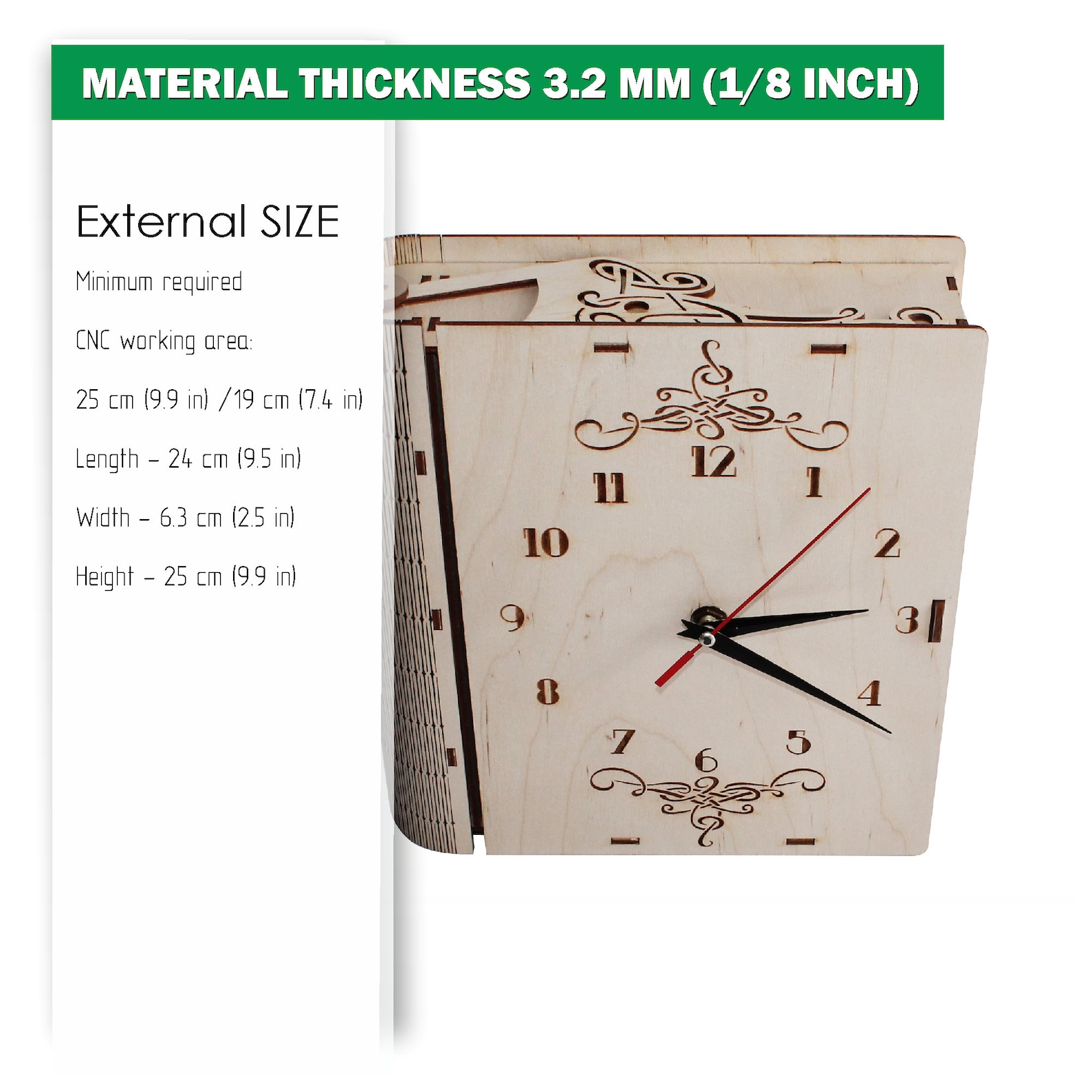 DXF, SVG Files for Laser Unique Modern Book Clock, Flexible Plywood ...