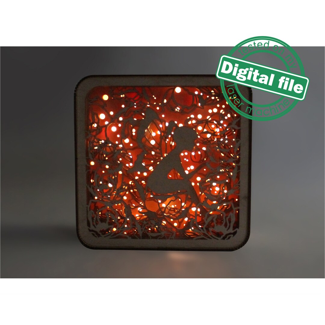 DXF, SVG Files for Laser Light Box Girl Sitting on Flower, Peonies ...