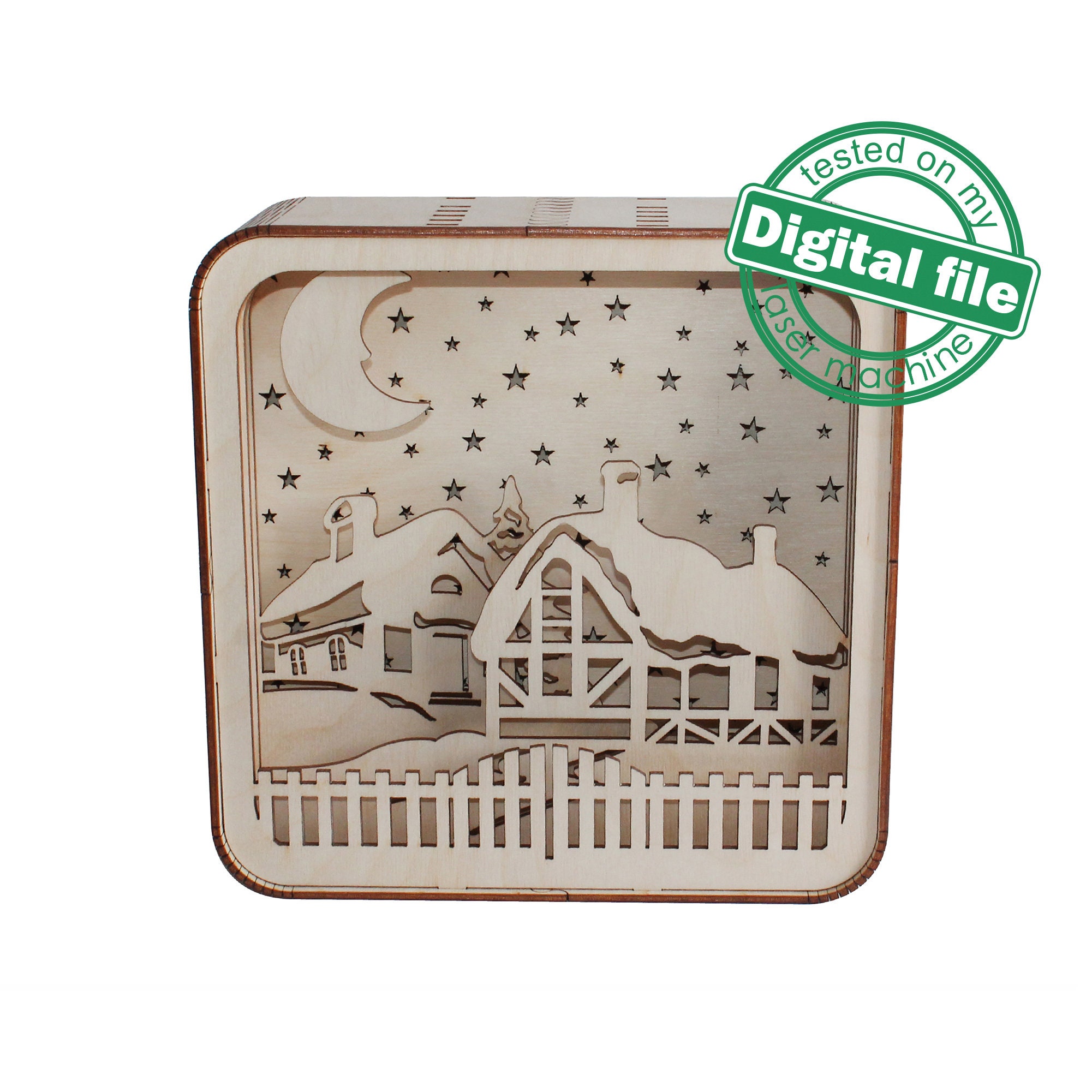 DXF, SVG Files for Laser Light Box Christmas Village, Shadow Box, Light ...