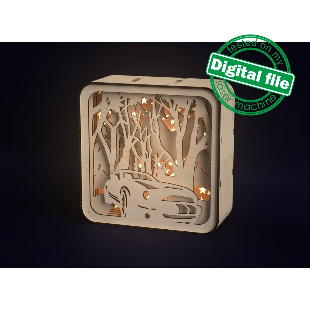 DXF, SVG Files for Laser Light Box Car in Winter Forest, Shadowbox ...