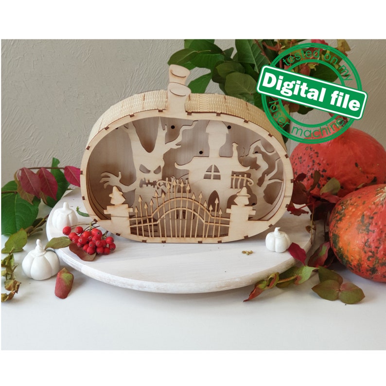 DXF, SVG Files for Laser Light Box Halloween Pumpkin, Scary Trees ...