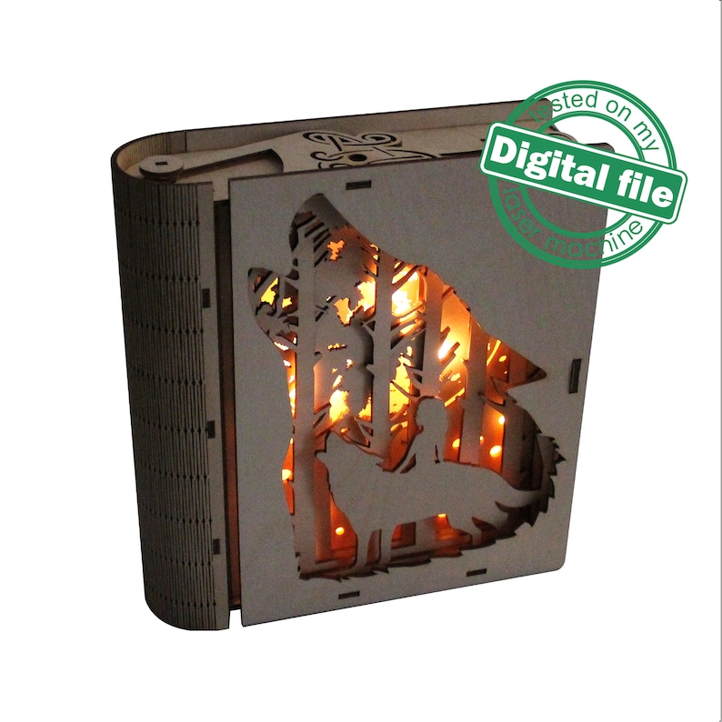 DXF, SVG Files for Laser Light Box Book Wolf and Girl in the Forest ...