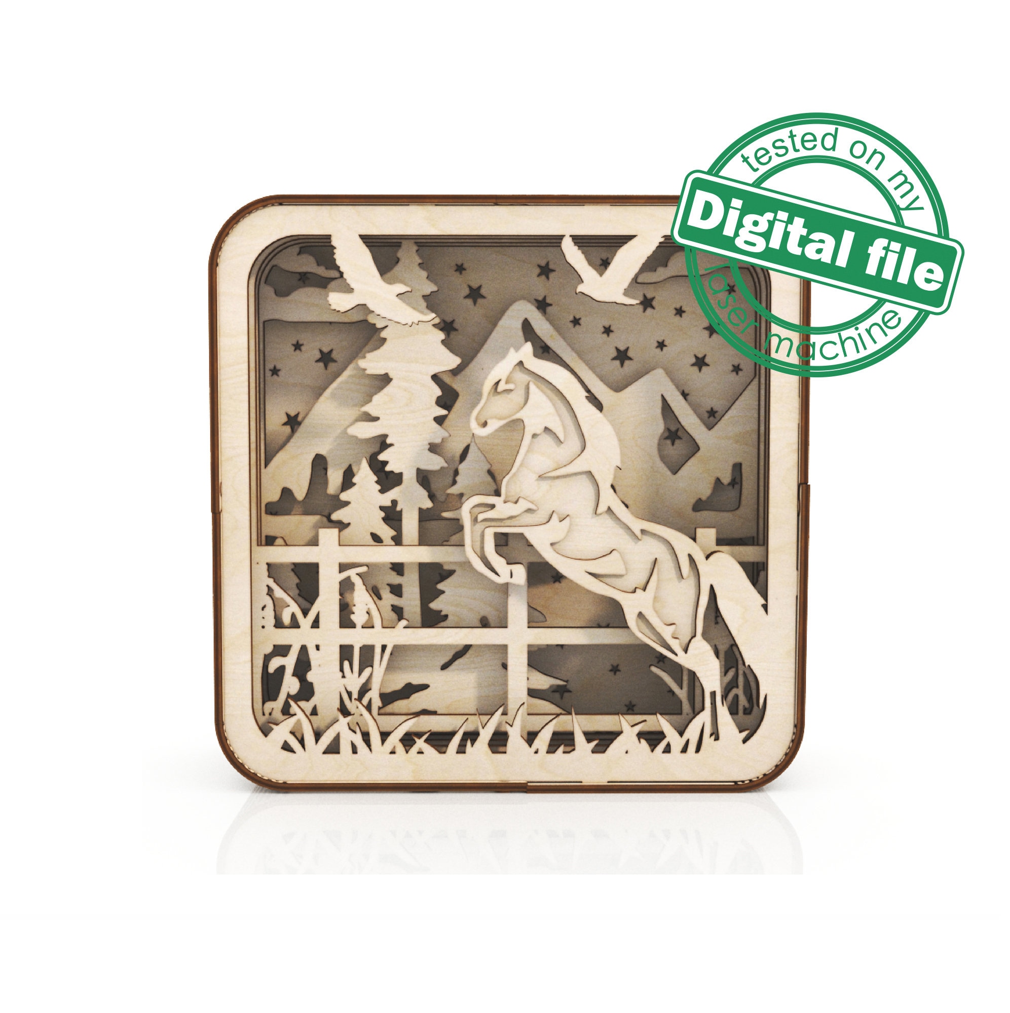 DXF, SVG Files for Laser Light Box Horse and Mountains, Shadowbox ...